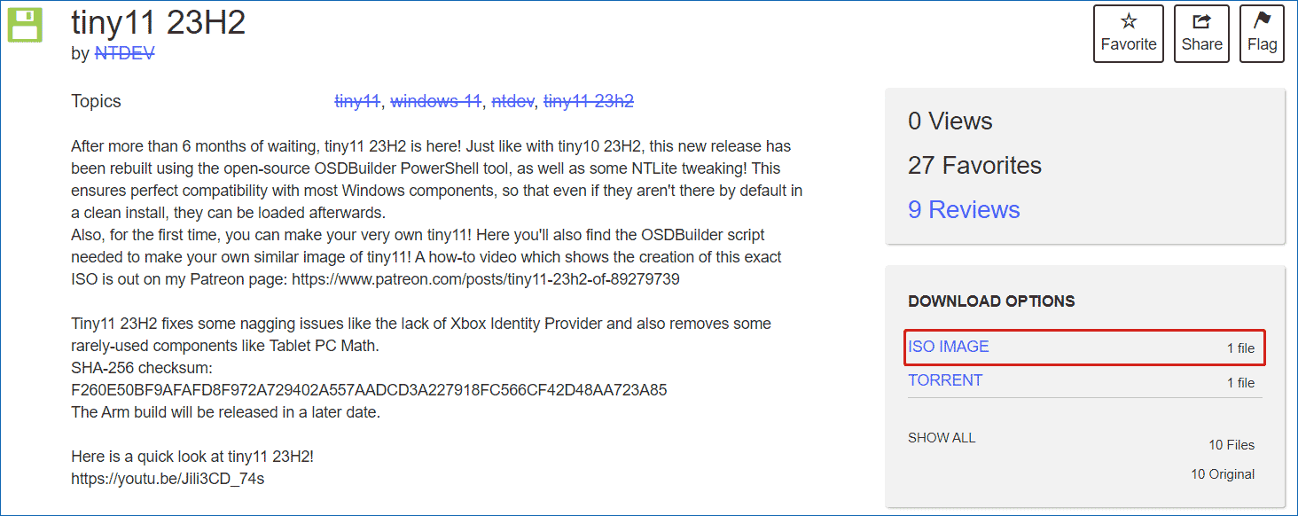 Tiny11 23H2 Download ISO und Installation für einen PC