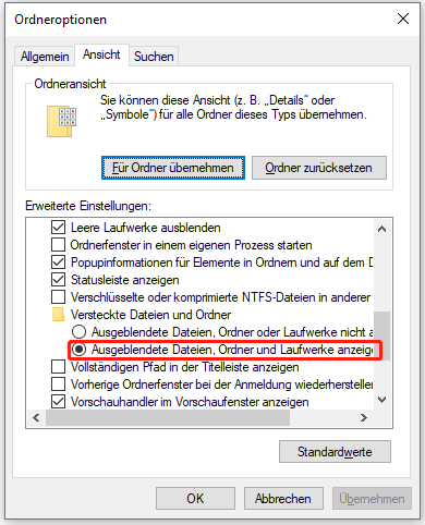 Versteckte Dateien und Ordner unter Win10/11 wiederherstellen
