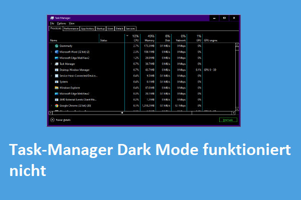 Task-Manager Dark Mode funktioniert nicht - Gelöst Task-Manager Dark Mode funktioniert nicht - Gelöst