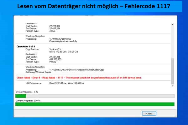 Lesen vom Datenträger nicht möglich – Fehlercode 1117
