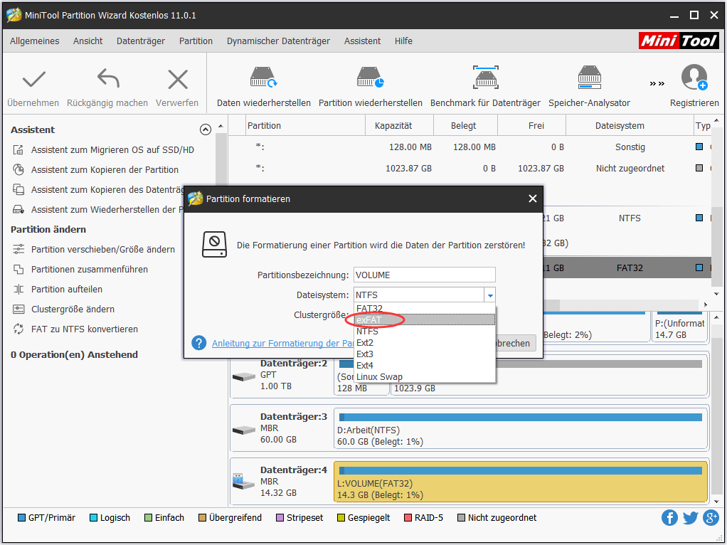 Gelöschte/formatierte Dateien aus exFAT-Partition retten - MiniTool