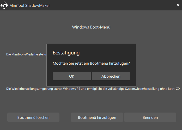 So können Sie das Boot-Menü mit Minitool ShadowMaker hinzufügen und löschen - MiniTool